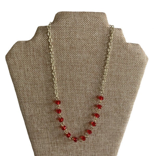 Red Rondel Crystal and Chain Necklace | Craftorona